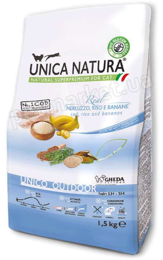 Gheda Unica Natura Outdoor Cod, Rice & Bananas - корм для котів, що ...